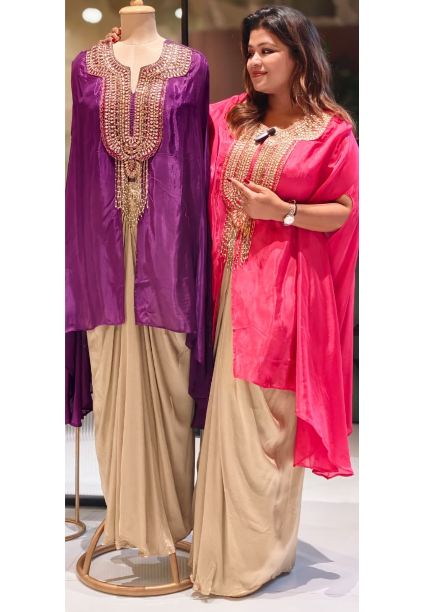 Meher Heavy Work Cape Ensemble Twin Color Festive Indo-Western Wear- 1